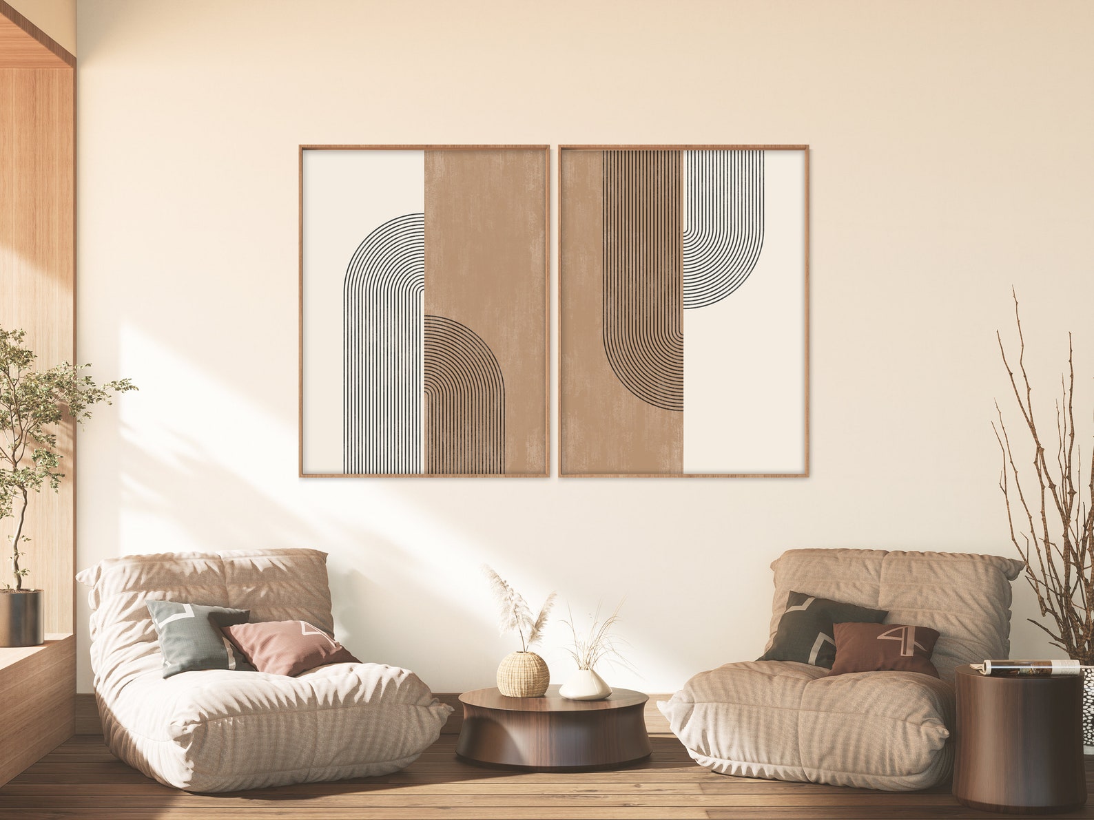 Mid Century Modern Art Print Set of 2 Neutral Beige Tones | Etsy