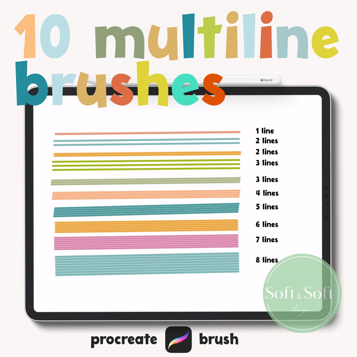 Procreate Multi Line Brush Set, Multiline Brush Bundle, Rainbow Brushes ...