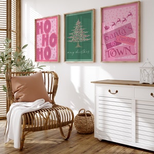 Pink Christmas Wall Art, Christmas Prints, Merry Christmas Art, Santa ...