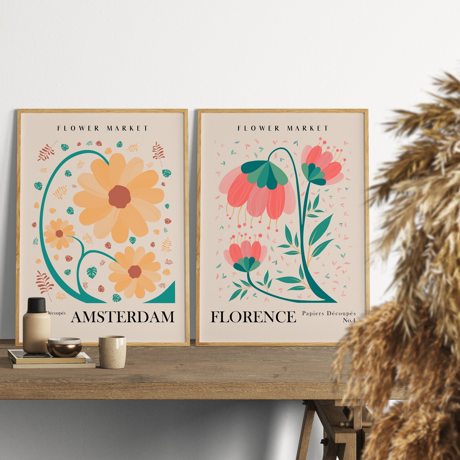 Flower Market Print Set of 9 Botanical Wall Art Floral - Etsy