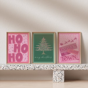 Pink Christmas Wall Art, Christmas Prints, Merry Christmas Art, Santa ...