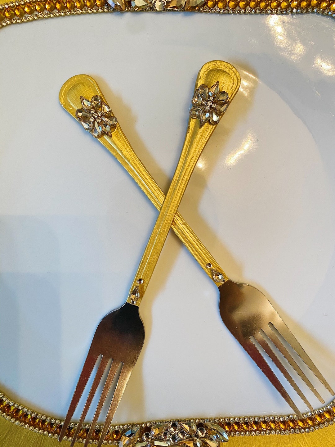 Rhinestone Wedding Cake Forks: Custom Engraved Bling Forks - Etsy