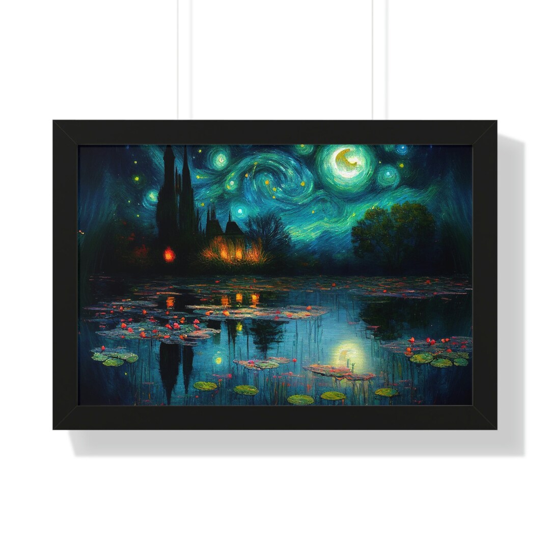 Van Gogh STARRY Night Claude Monet WATER LILLIES Abstract Art Painting ...