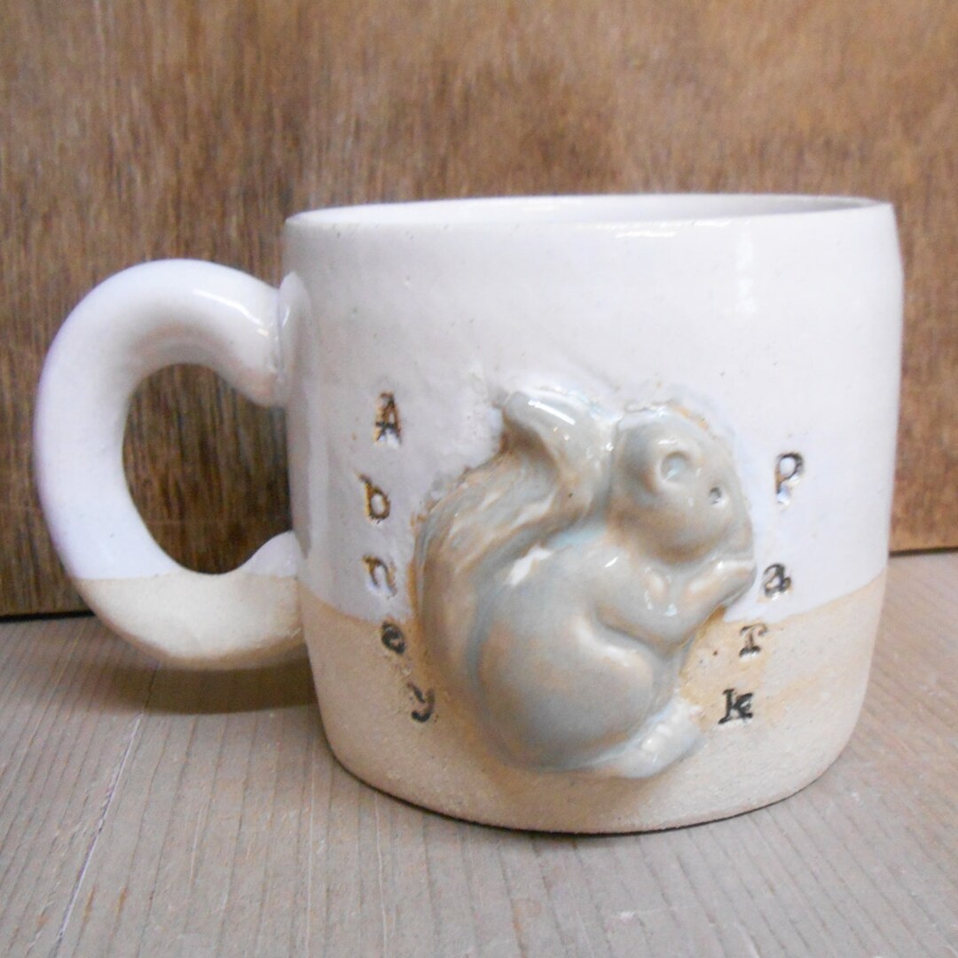 Mug Squirrel 3D Sprigged White Glazed Stoneware Ceramic. - Etsy