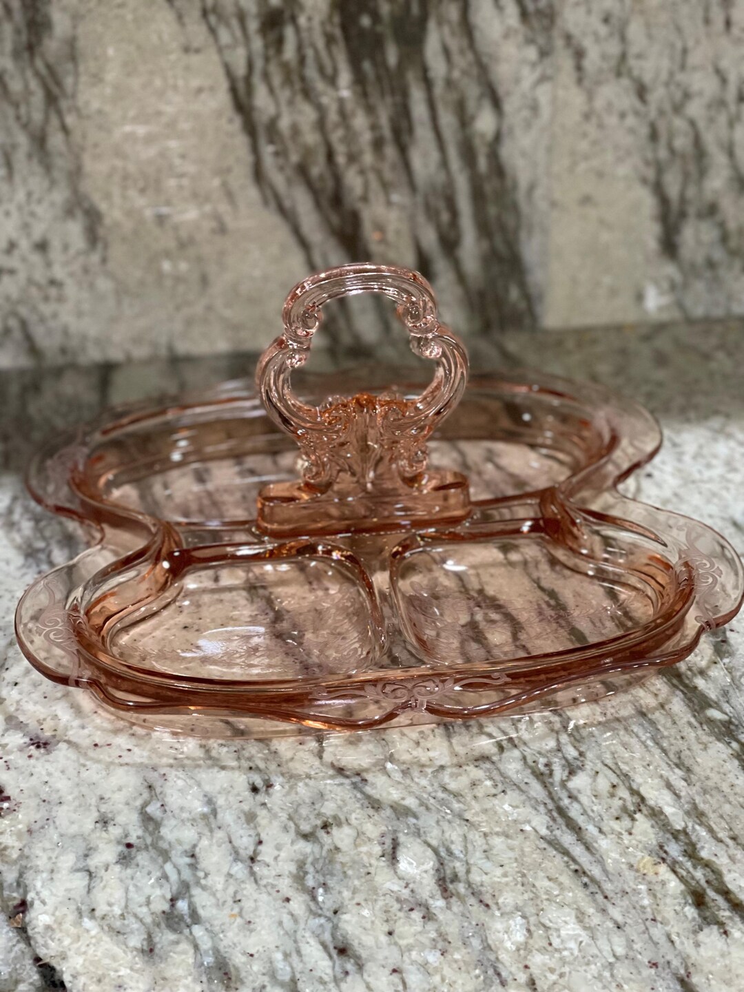 Vintage Pink Depression Glass Tray With Handle - Etsy
