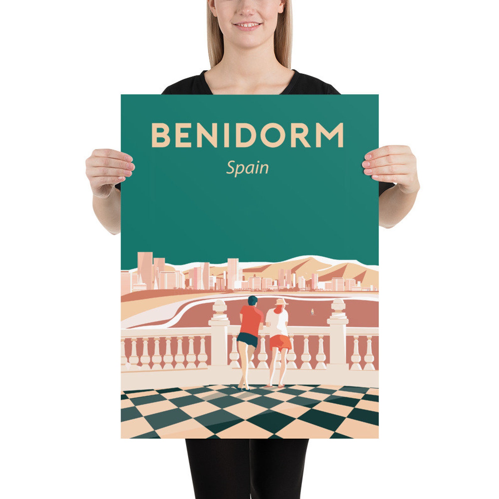 Benidorm Espana Benidorm Spain, Travel Poster Skyline Wall Art, Size ...