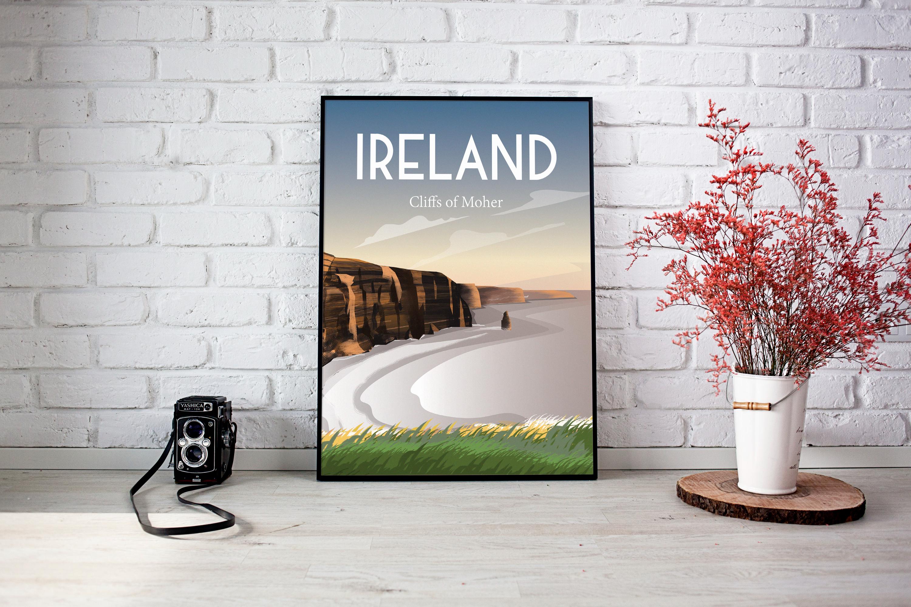 Ireland Poster - Vintage Travel Poster - Minimalist Art Prints Cliffs ...
