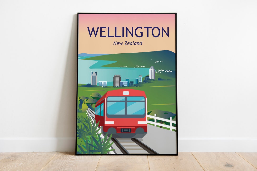 Wellington New Zealand Vintage Travel Poster | Cable Car Giclee Print ...