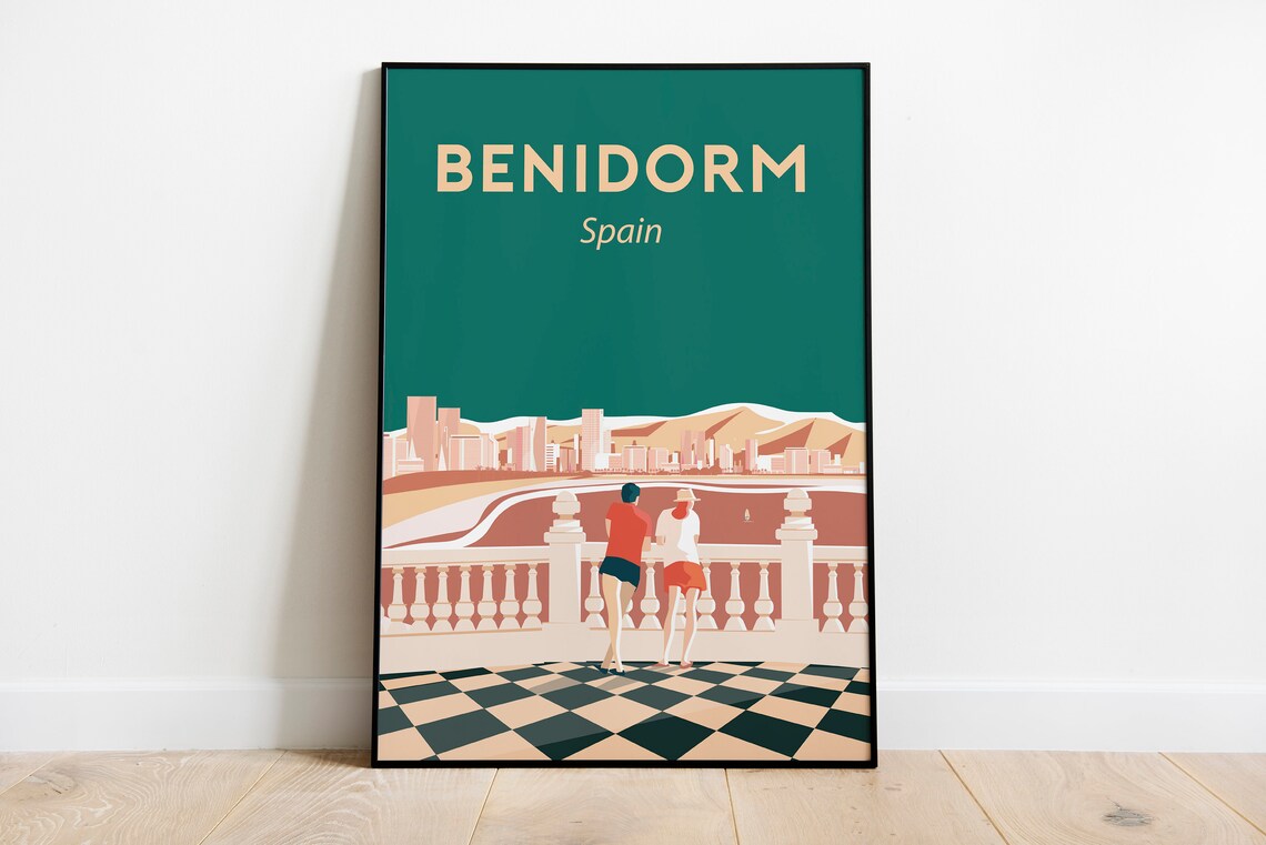 Benidorm Espana Benidorm Spain, Travel Poster Skyline Wall Art, Size ...