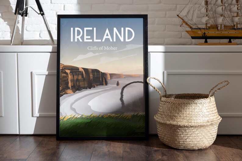 Ireland Poster - Vintage Travel Poster - Minimalist Art Prints Cliffs ...