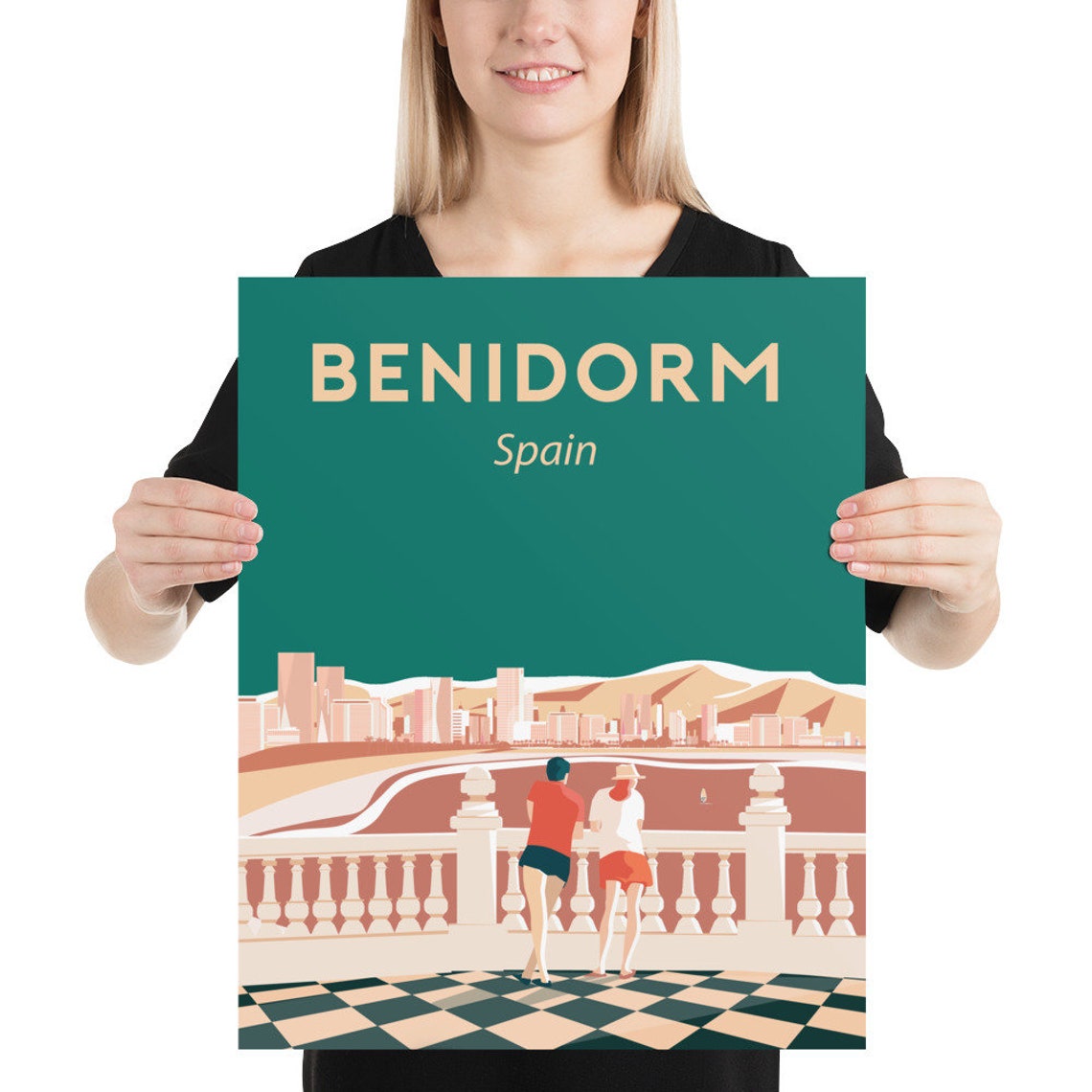 Benidorm Espana Benidorm Spain, Travel Poster Skyline Wall Art, Size ...