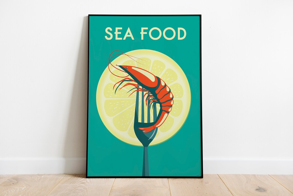 Sea Food Poster Kitchen Shrimp Poster Home Decoration Vintage | Etsy