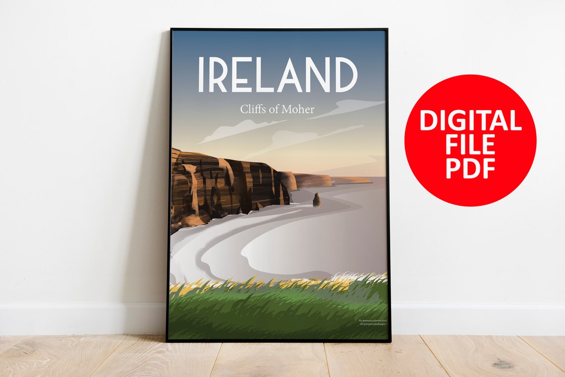 Ireland Poster - Vintage Travel Poster - Minimalist Art Prints Cliffs ...