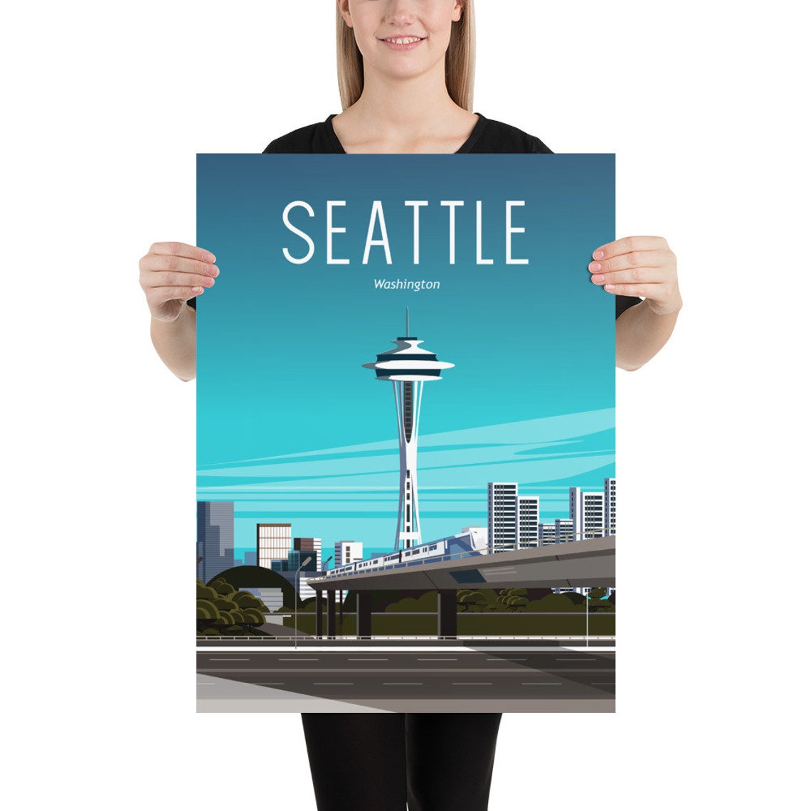 Seattle Washinton Travel Poster City Poster 8x10 12x16 12x18 16x20 ...