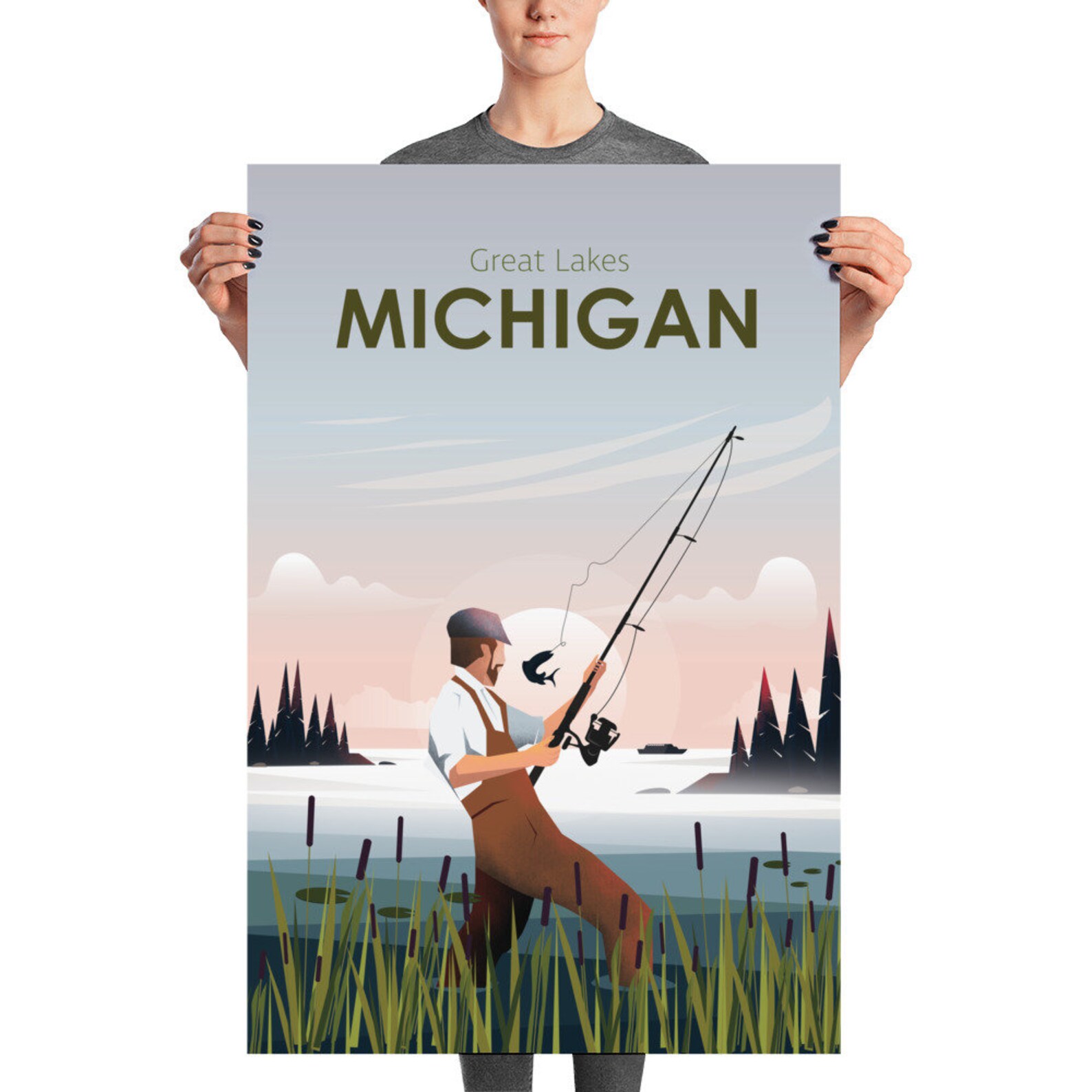 Great Lakes Michigan Vintage Style Poster, Michigan Tourism, Suttons ...