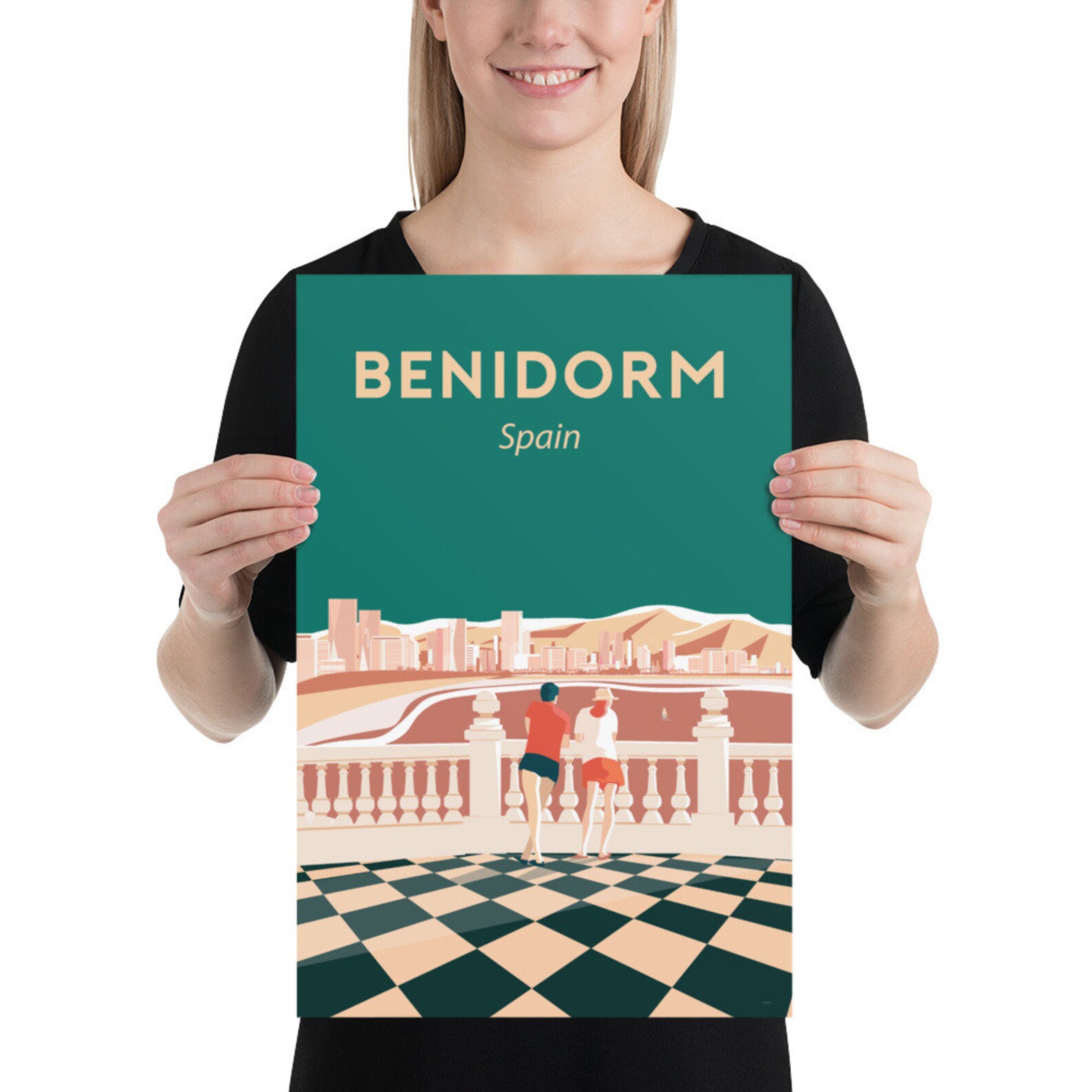 Benidorm Espana Benidorm Spain, Travel Poster Skyline Wall Art, Size ...