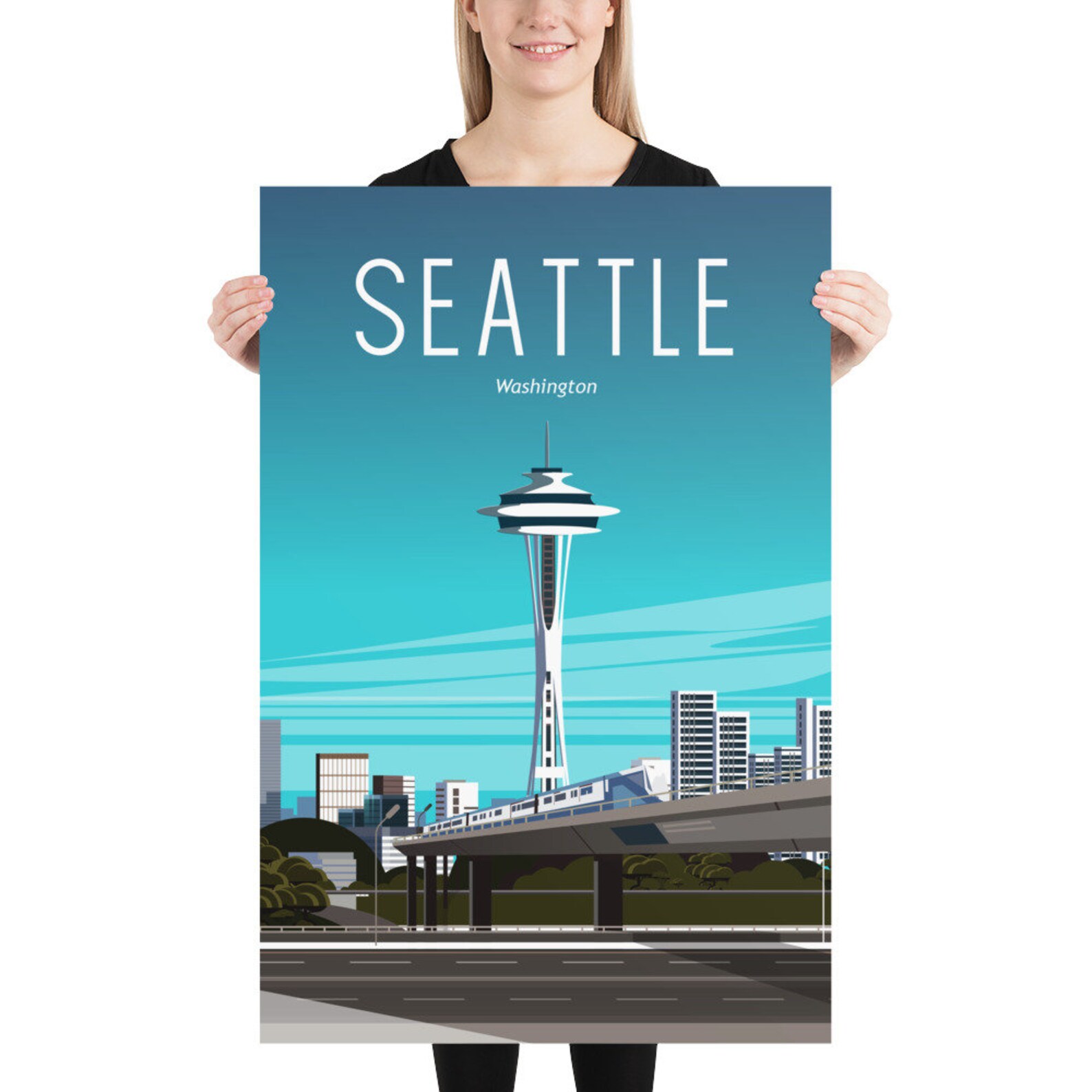 Seattle Washinton Travel Poster City Poster 8x10 12x16 12x18 | Etsy