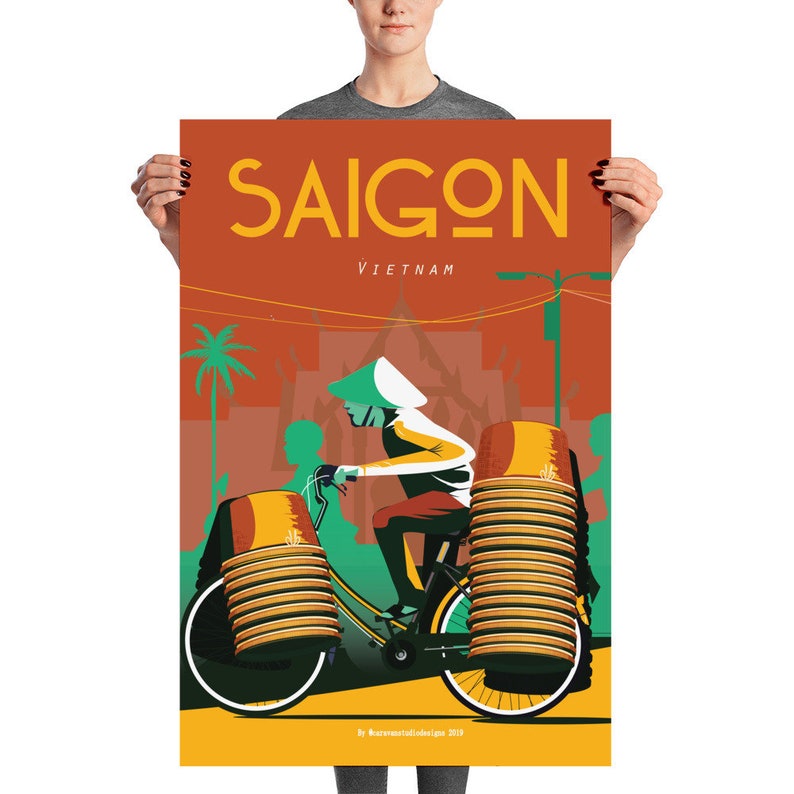 Saigon City Retro Poster Vietnam art print Travel Poster | Etsy