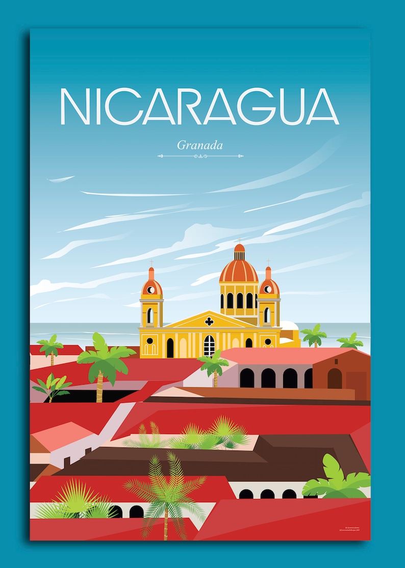 Nicaragua Granada Travel Poster Wall Art Print Digital Art - Etsy