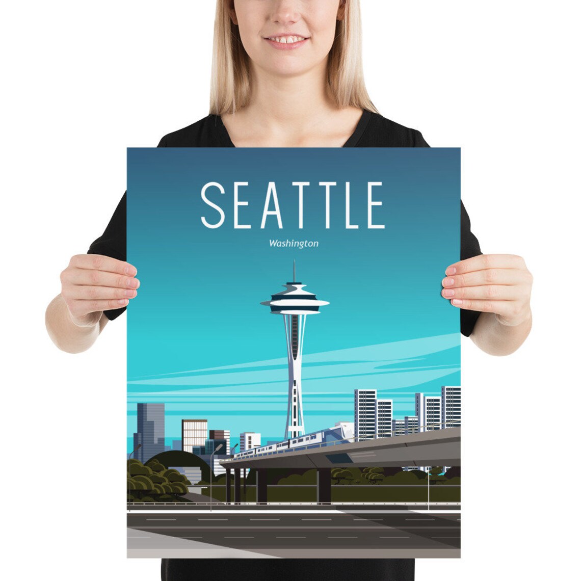 Seattle Washinton Travel Poster City Poster 8x10 12x16 12x18 16x20 ...