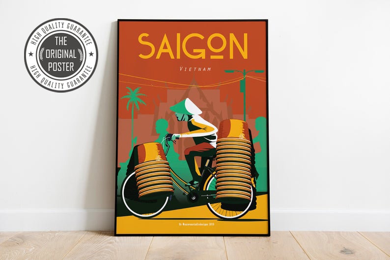 Saigon City Retro Poster - Vietnam Art Print | Travel Poster Sizes ...