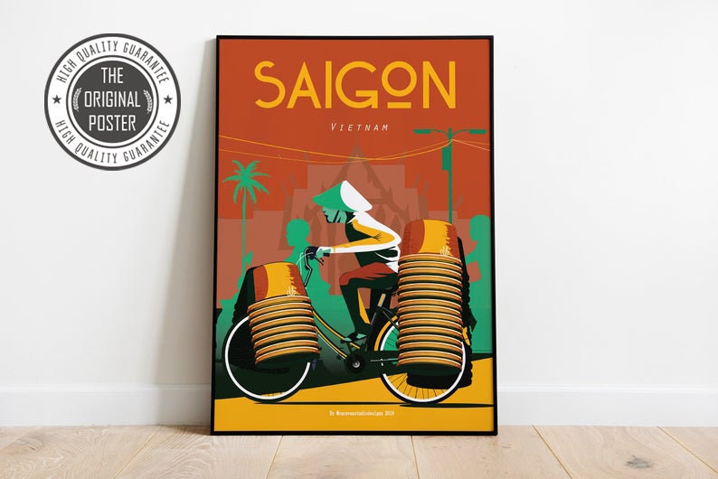 Saigon City Retro Poster Vietnam art print Travel Poster | Etsy