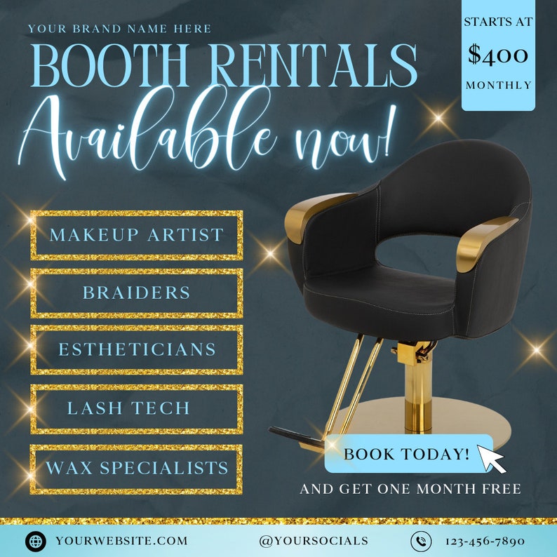 Booth Rentals Flyer, DIY Flyer Template Design, Beautician Flyer ...