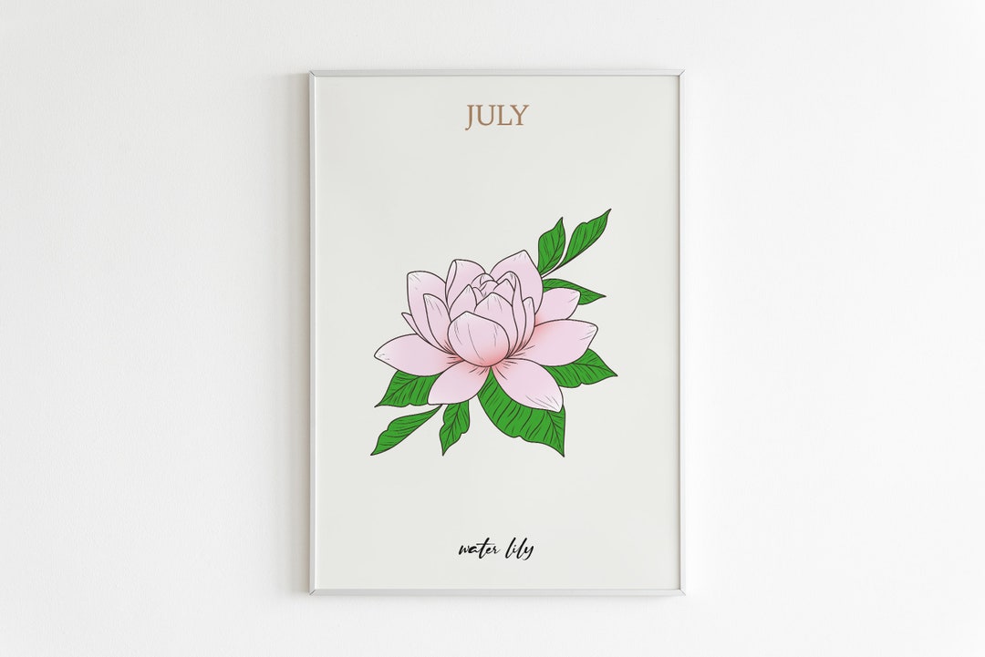 July Birth Flower Print | Water Lily Print | Water Lily Drawing ...