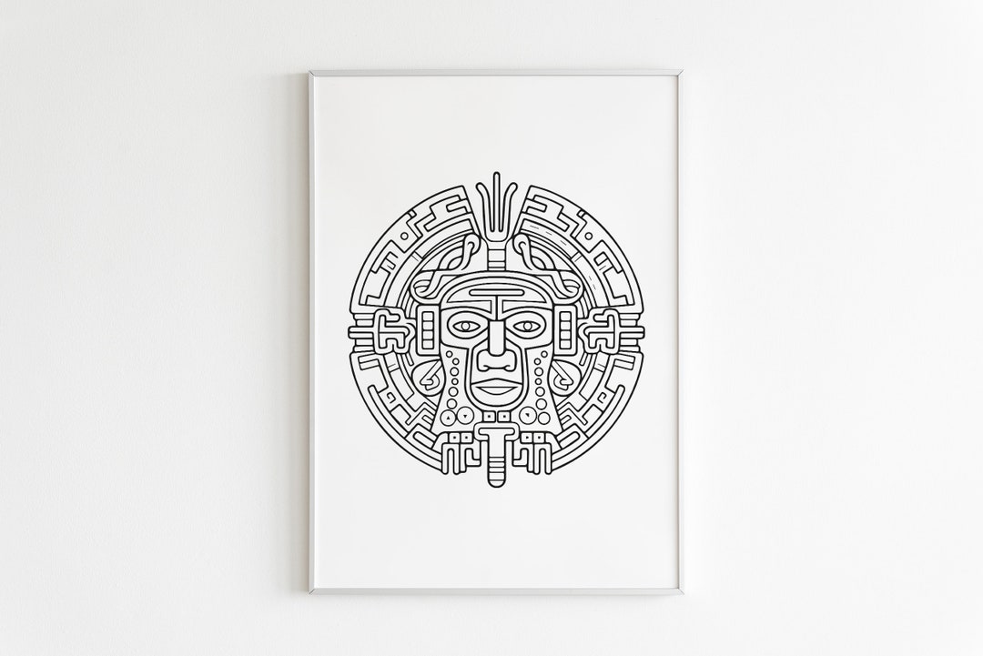 Mayan Gliphs Print, One Line Illustration, Mayan Wall Art, Mayan Art ...
