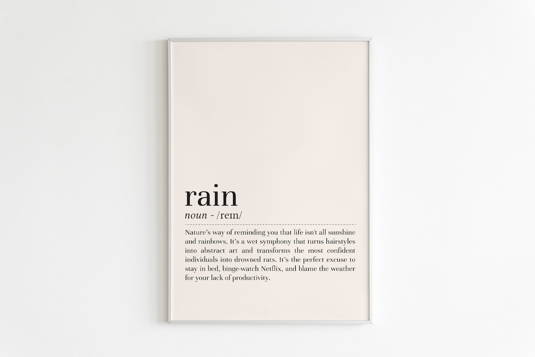 Rain Definition Print, Rain Wall Art, Definition Print, Rain Poster ...