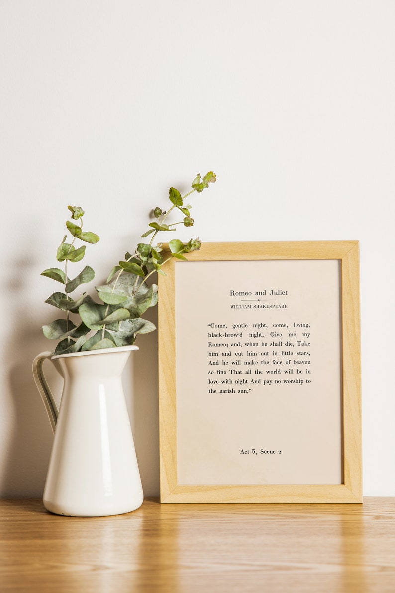 Romeo and Juliet Printable Wall Art, Shakespeare Book Quote Print ...