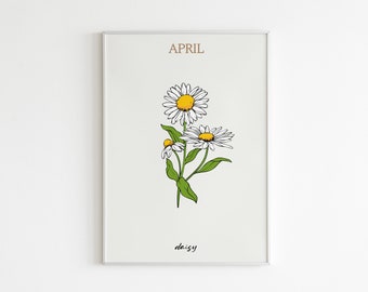 April Birth Flower One Line Art, Digital Download, Daisy Printable Art ...