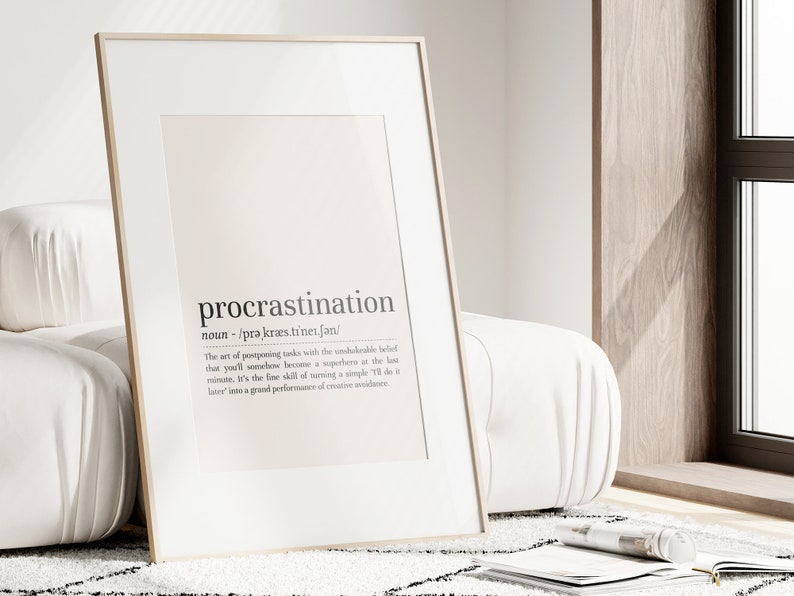 Procrastination Definition Print: Minimalist Office Wall Art (digital ...