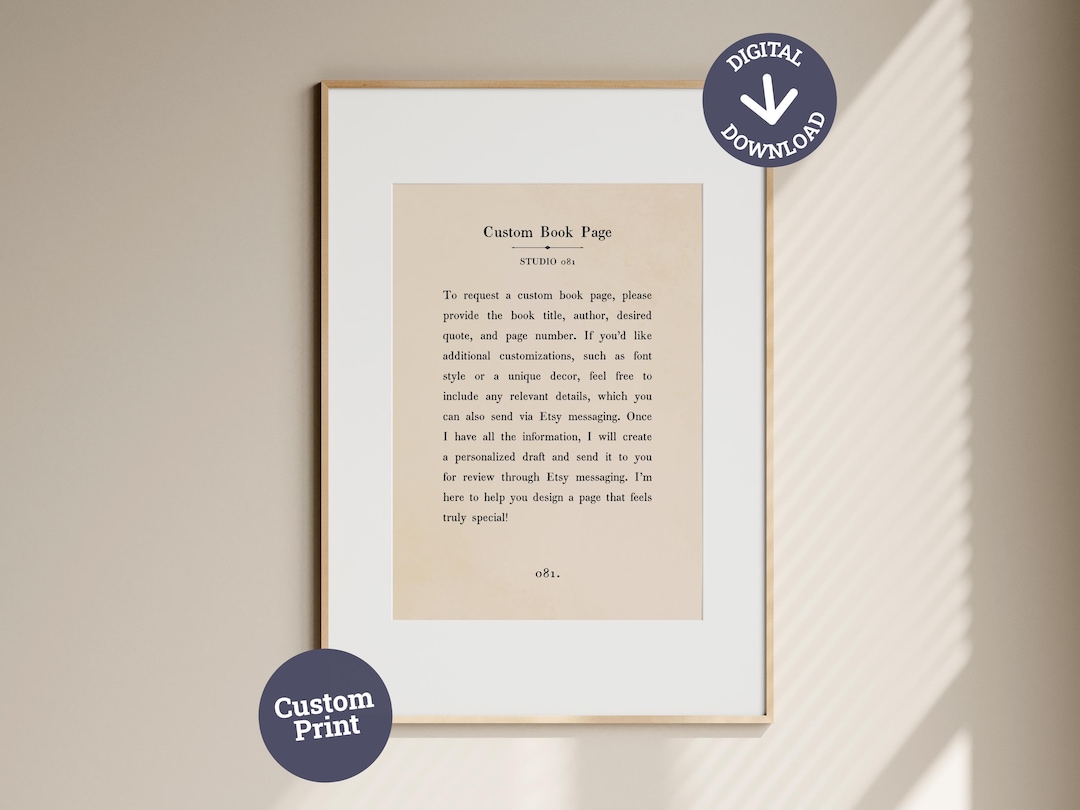 Custom Book Page, Chapter Quote, Printable Vintage-style Poster, Famous ...