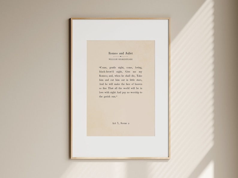 Romeo and Juliet Printable Wall Art, Shakespeare Book Quote Print ...
