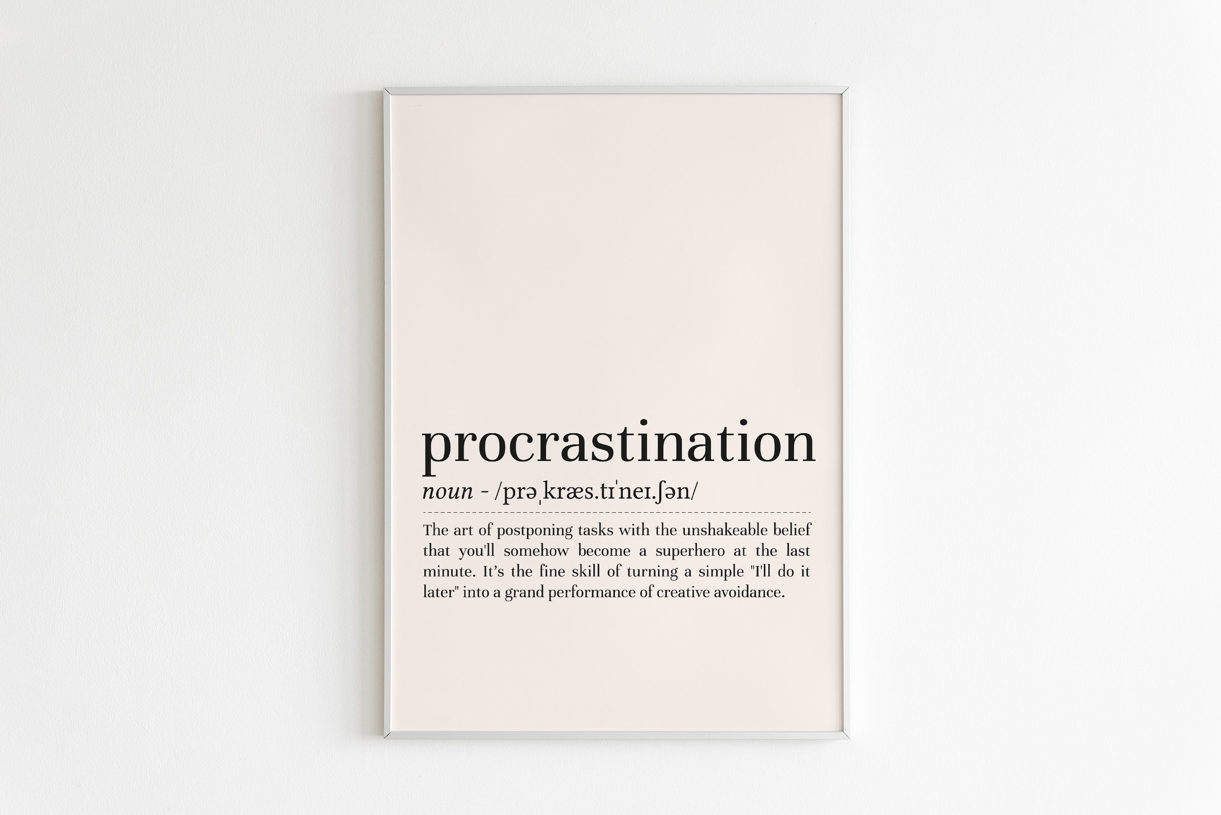 Procrastination Definition Print, Procrastination Wall Art, Definition ...