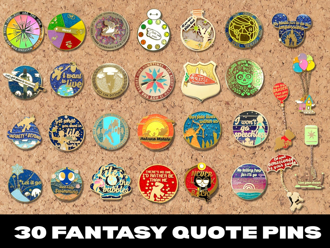 FANTASY QUOTE PINS : Quote Enamel Lapel Pins Shiny Glitter Gold Pin ...