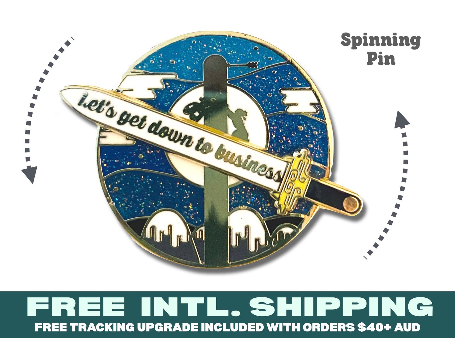 Spinning Pin : Get Down to Business With Sword | Fantasy Quote Enamel ...