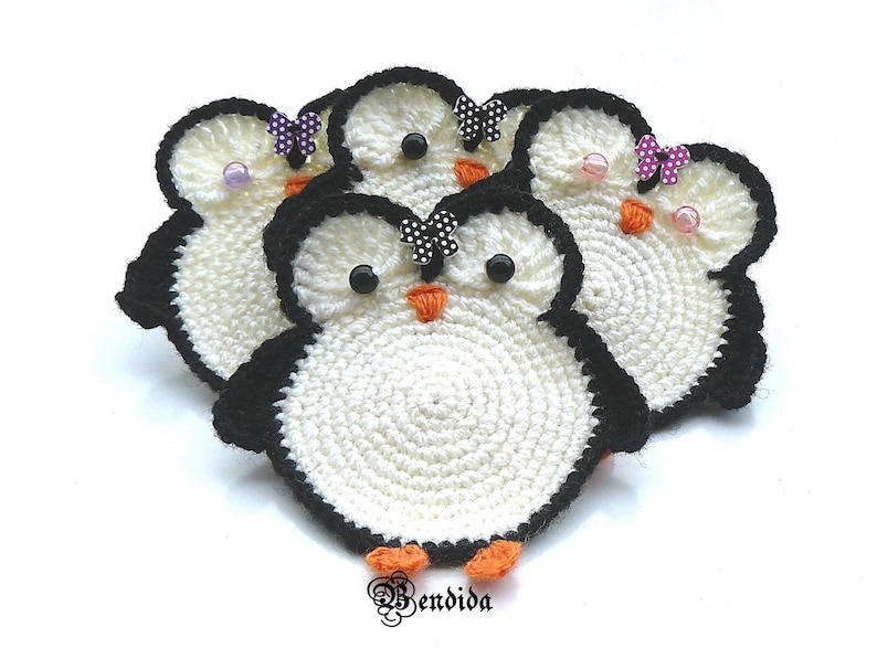 Penguin Coasters Set of 4, Crochet Drink Mat, Animal Funny Coasters ...