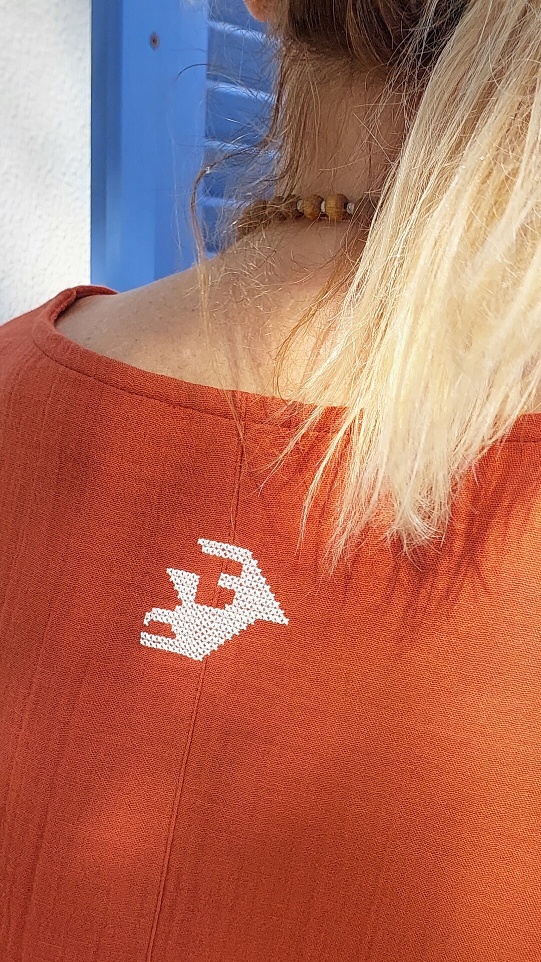 Burnt Orange Muslin Lounge Wear With Embroidered Blouse, Cotton Women ...