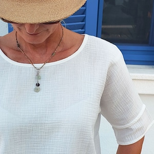 White Muslin Women Blouse , 3/4 Sleeve Gauze Cotton Top, Loose Organic ...