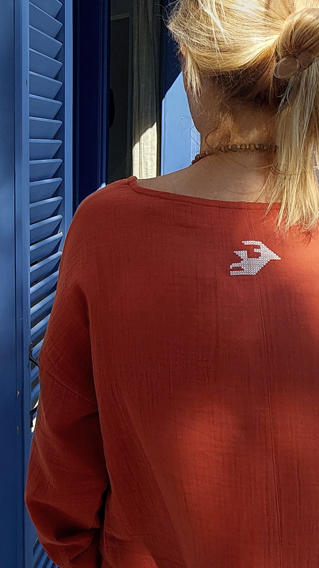 Burnt Orange Muslin Lounge Wear With Embroidered Blouse, Cotton Women ...