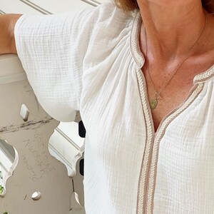 Embroidered White Muslin Women Blouse, Short Sleeve Gauze Cotton Top ...