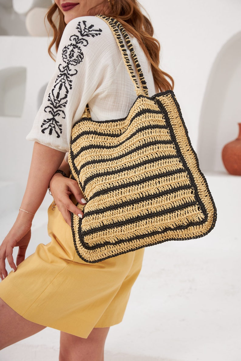 Large Straw Beach Tote Bag, Woven Rattan Bag, Straw Wicker Bag, Unique ...