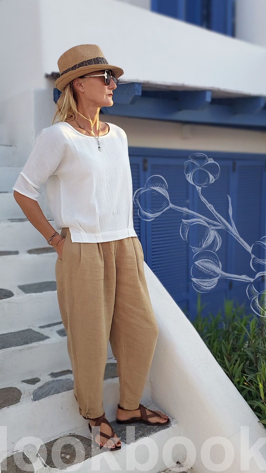 White Muslin Women Blouse , 3/4 Sleeve Gauze Cotton Top, Loose Organic ...