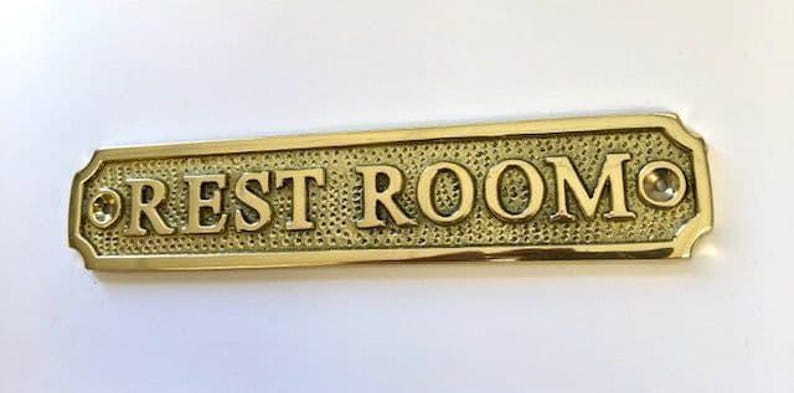Rest Room Door Sign Available in Three Finishes - Nickel, Antique ...