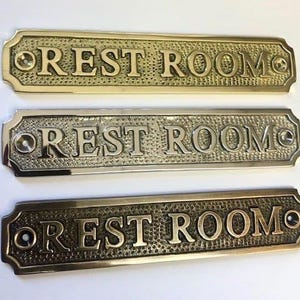 Rest Room Door Sign Available in Three Finishes - Nickel, Antique ...