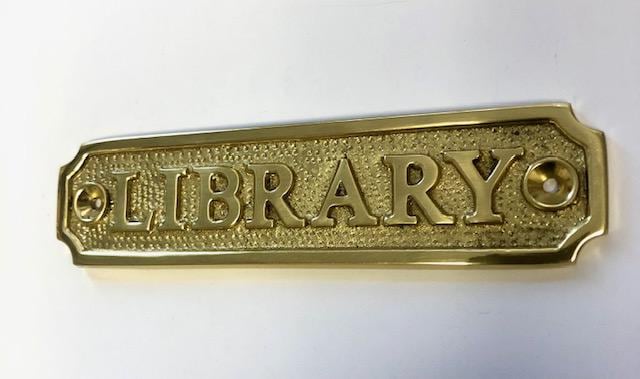 Library door sign made from solid brass with a choice of finish. Brass ...