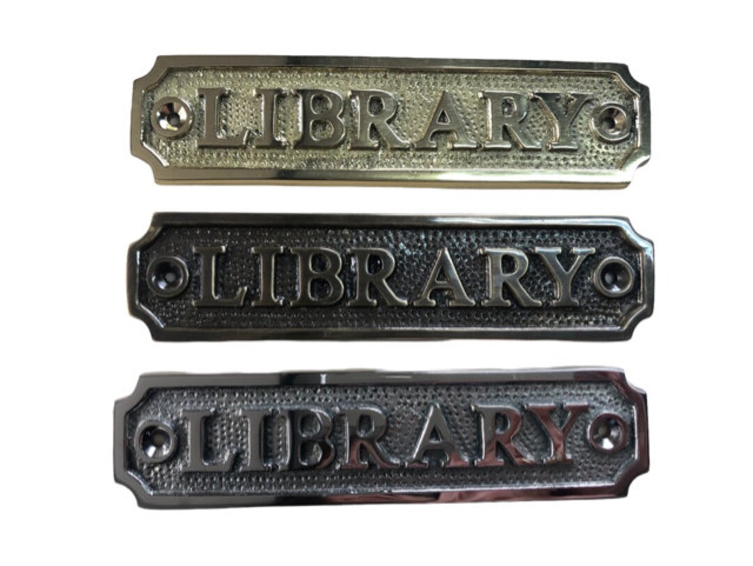 Library Door Sign Made From Solid Brass With a Choice of Finish. Brass ...