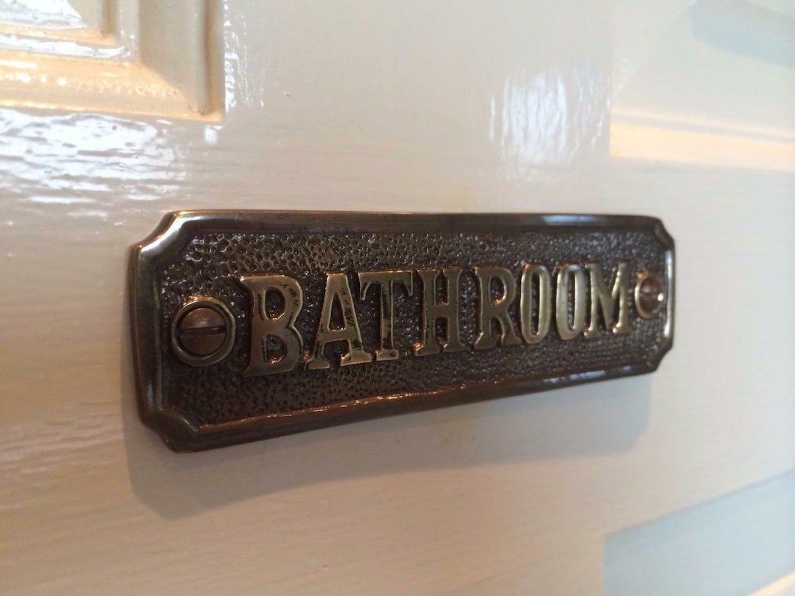 Bathroom door sign available in three finishes nickel | Etsy